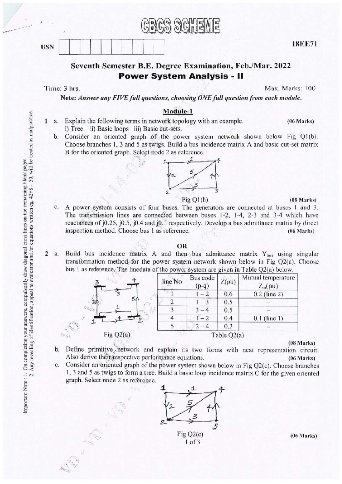 Power System Analysis II - CBCS 18EE71 Exam Paper, March 2022 - Studocu