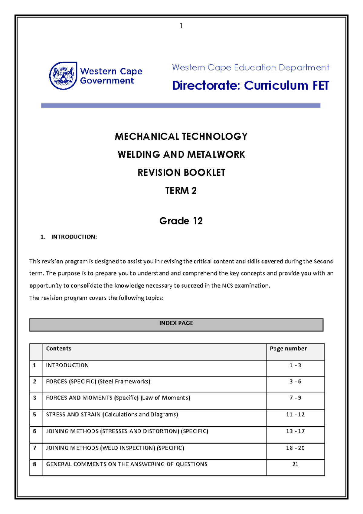 Grade 12 Mechanical Technology (Welding & Metalwork) Revision Term 2 ...