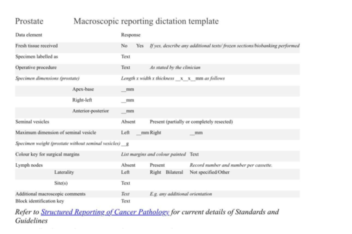 Prostate Gross Reporting Template - Macroscopic Details - Studocu
