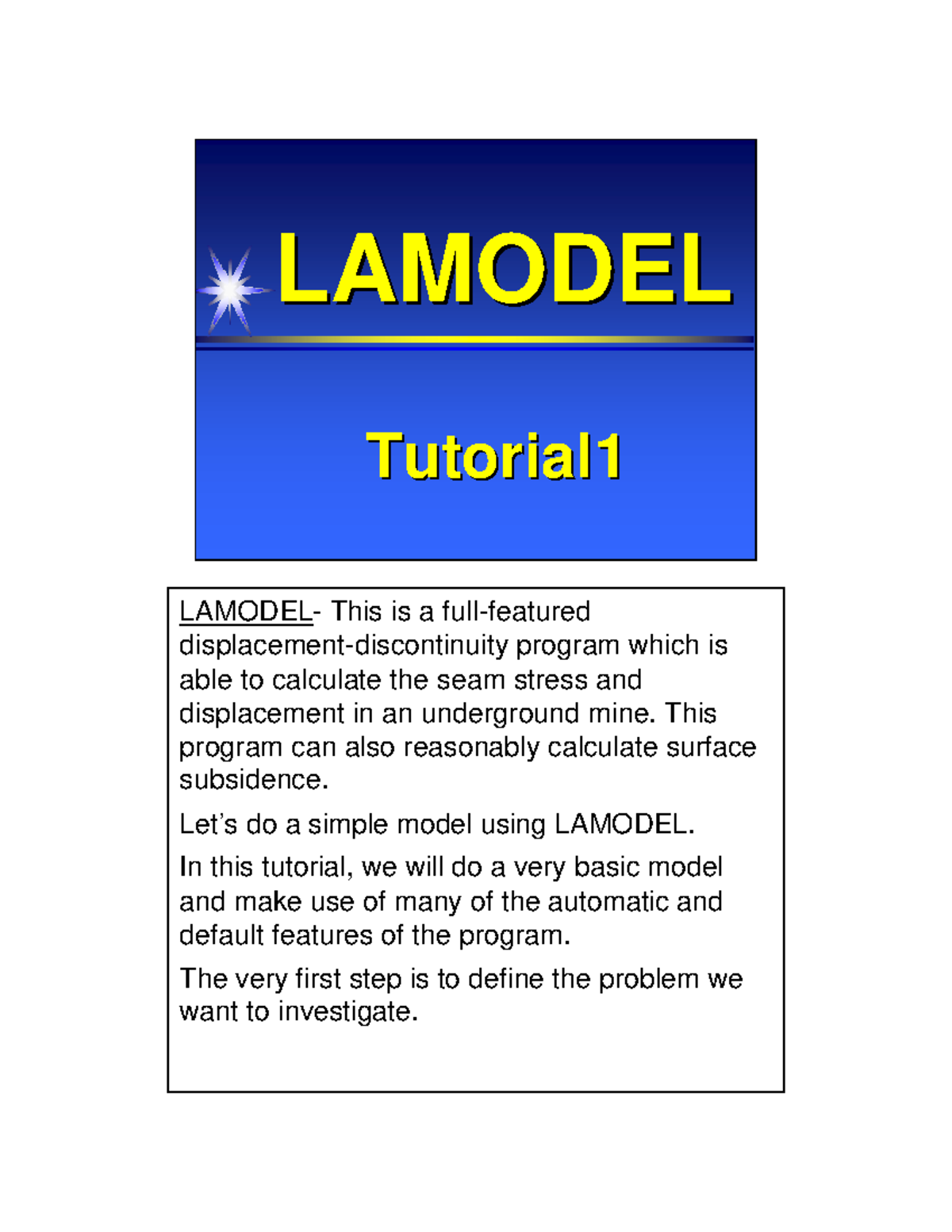 LAMODEL Tutorial 1: Basic Room-and-Pillar Model Setup - Studocu