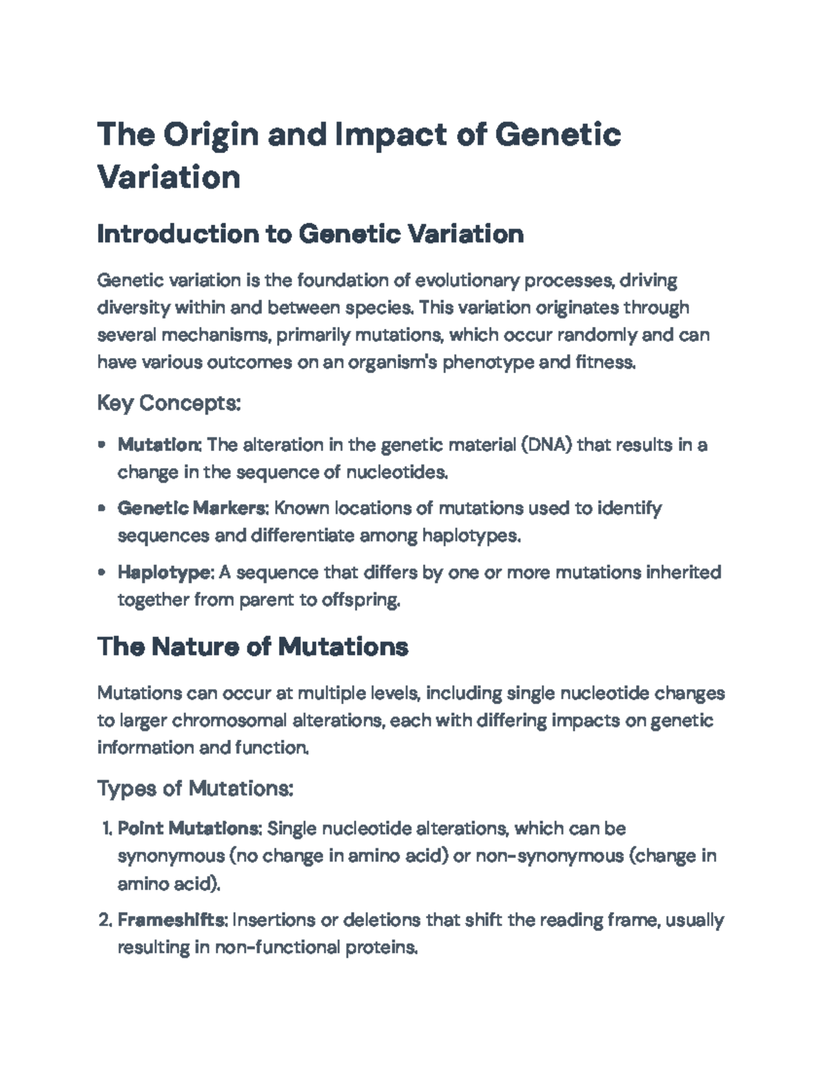 Genetic Variation and Its Evolutionary Impact: Understanding Mutations ...