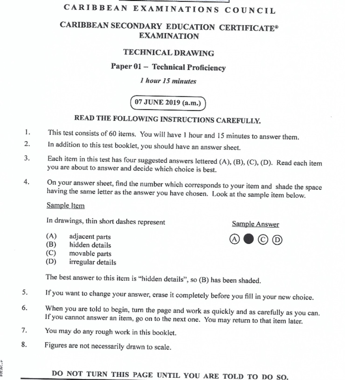 CSEC TD May/June 2019 Paper 01 Technical Drawing Exam Review - Studocu