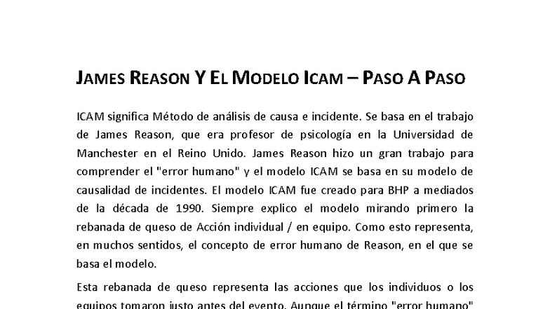 James Reason y el Modelo ICAM: Guía Paso a Paso - Studocu