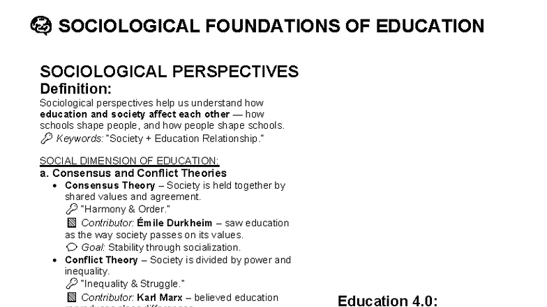 Sociological Foundations of Education: Perspectives & Theories - Studocu