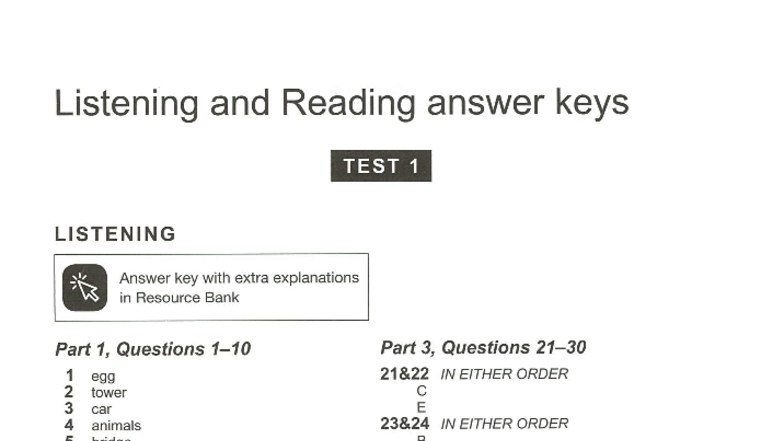 Listening and Reading Answer Keys for IELTS Test 1-4 - Studocu