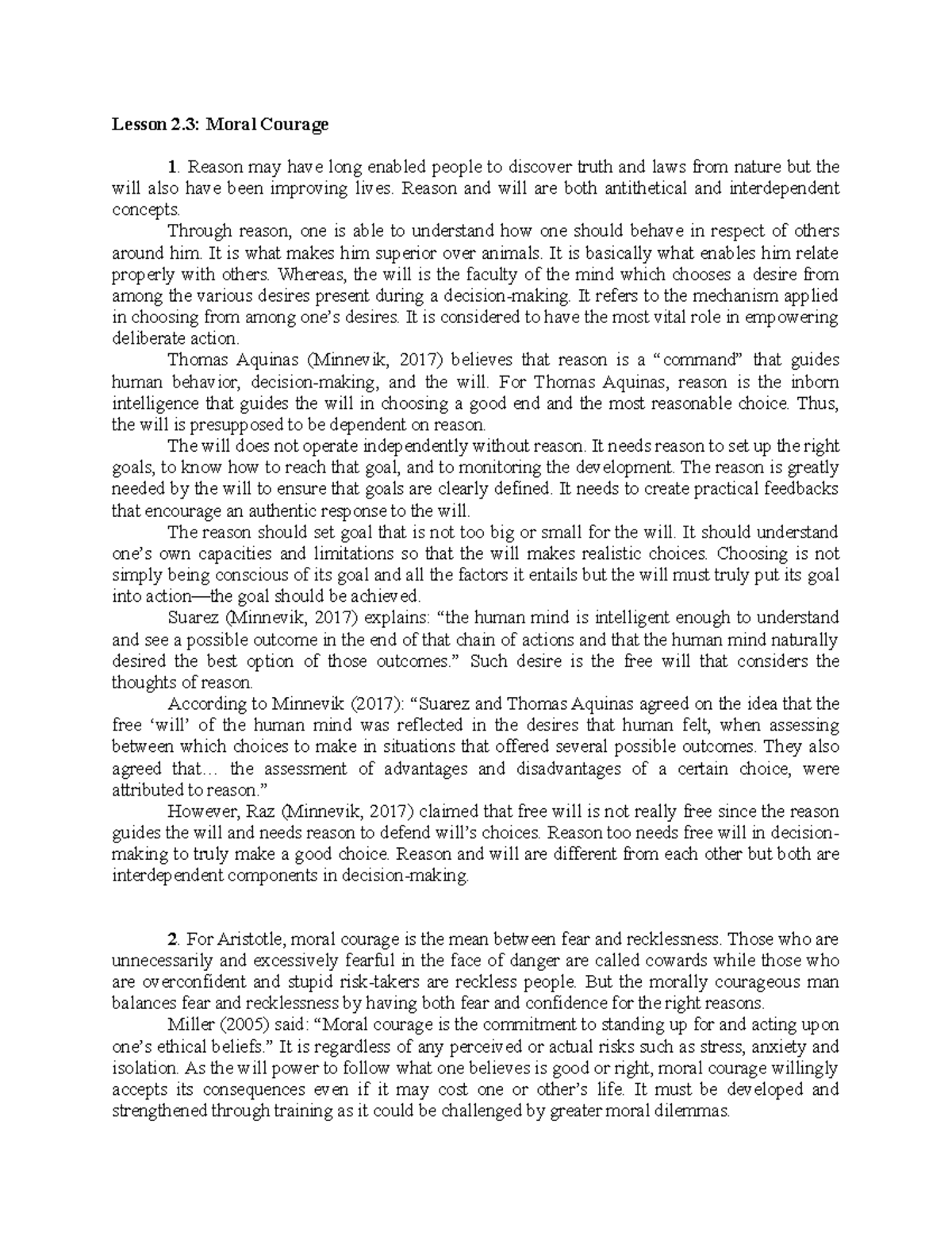 Lesson 2.3: Understanding and Developing Moral Courage - Studocu