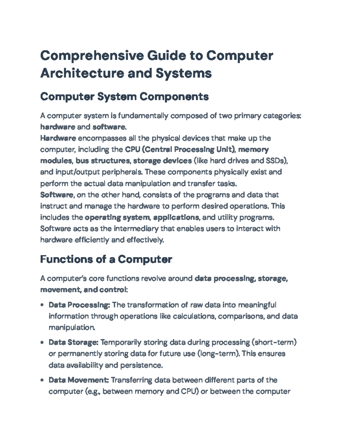 Comprehensive Overview of Computer Architecture and Systems (CS101 ...