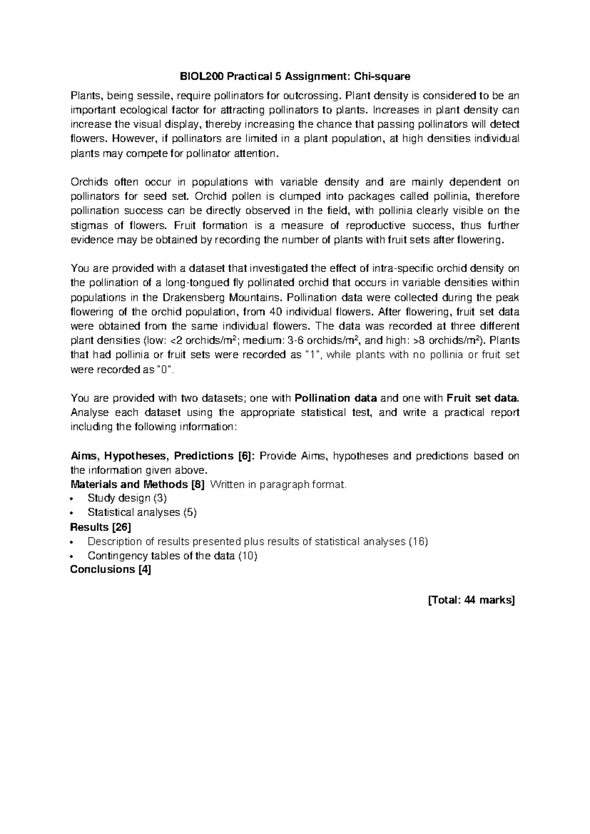 BIOL200 Practical 5: Analyzing Pollination & Fruit Set in Orchids - Studocu