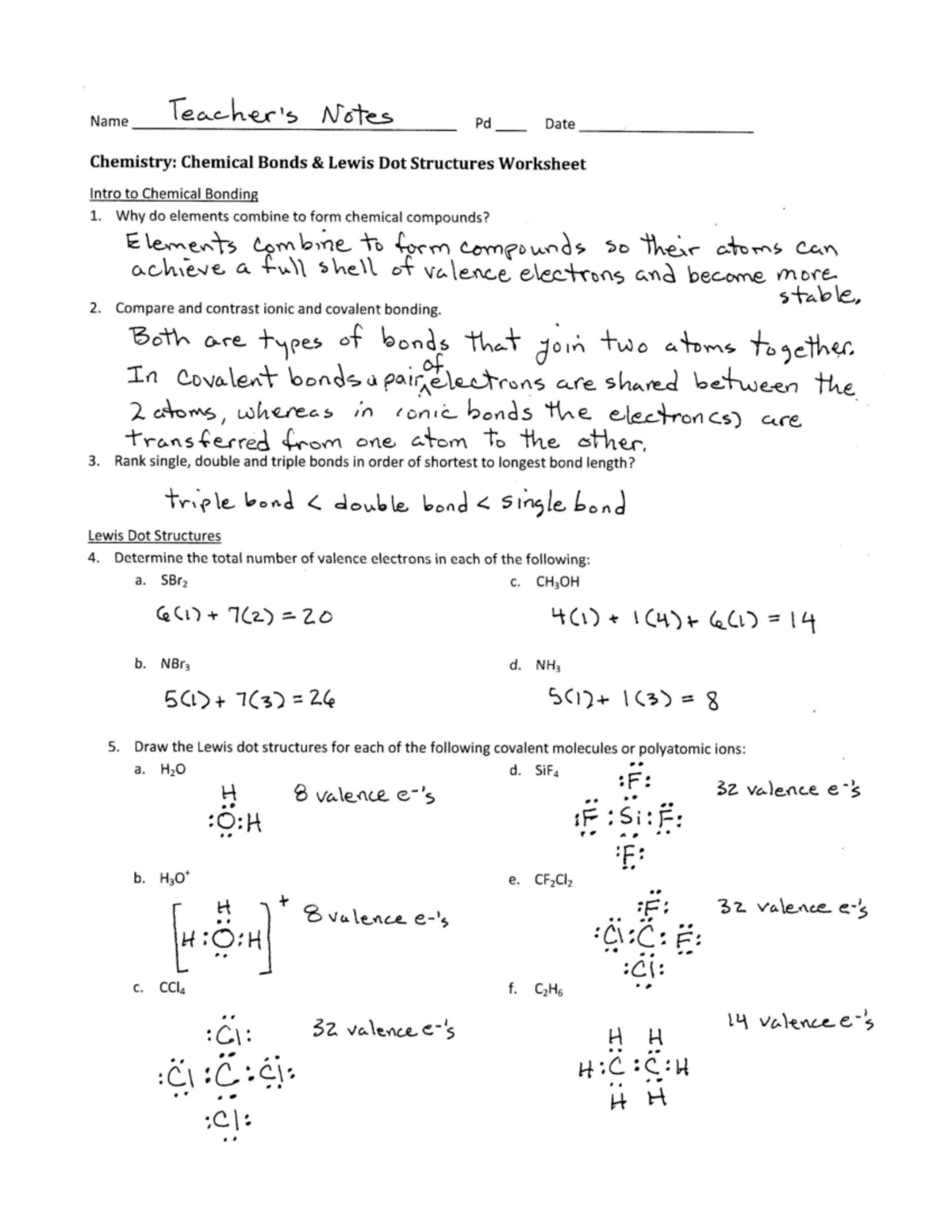 Bonding Worksheet 5 Lewis Structures 50+ Chemical Bonds Worksheets For