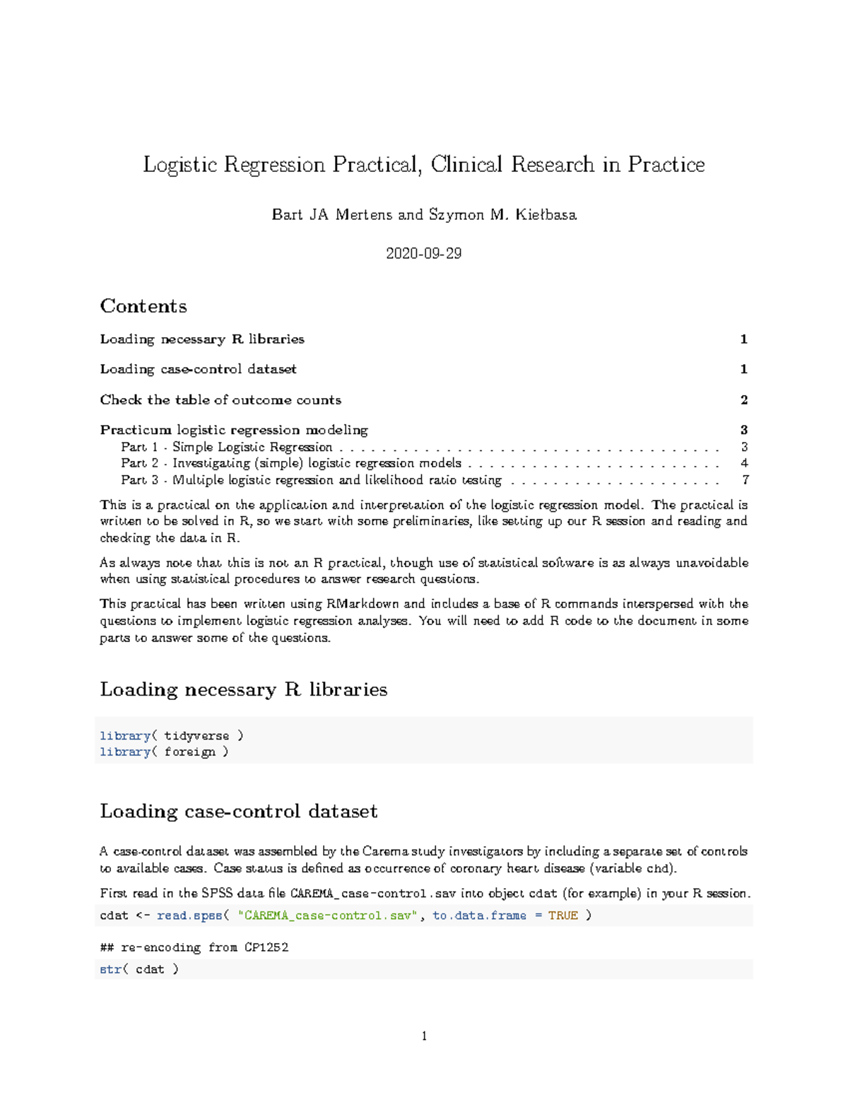Practical Logistic Regression Questions (CLIN RES 101) - Studeersnel