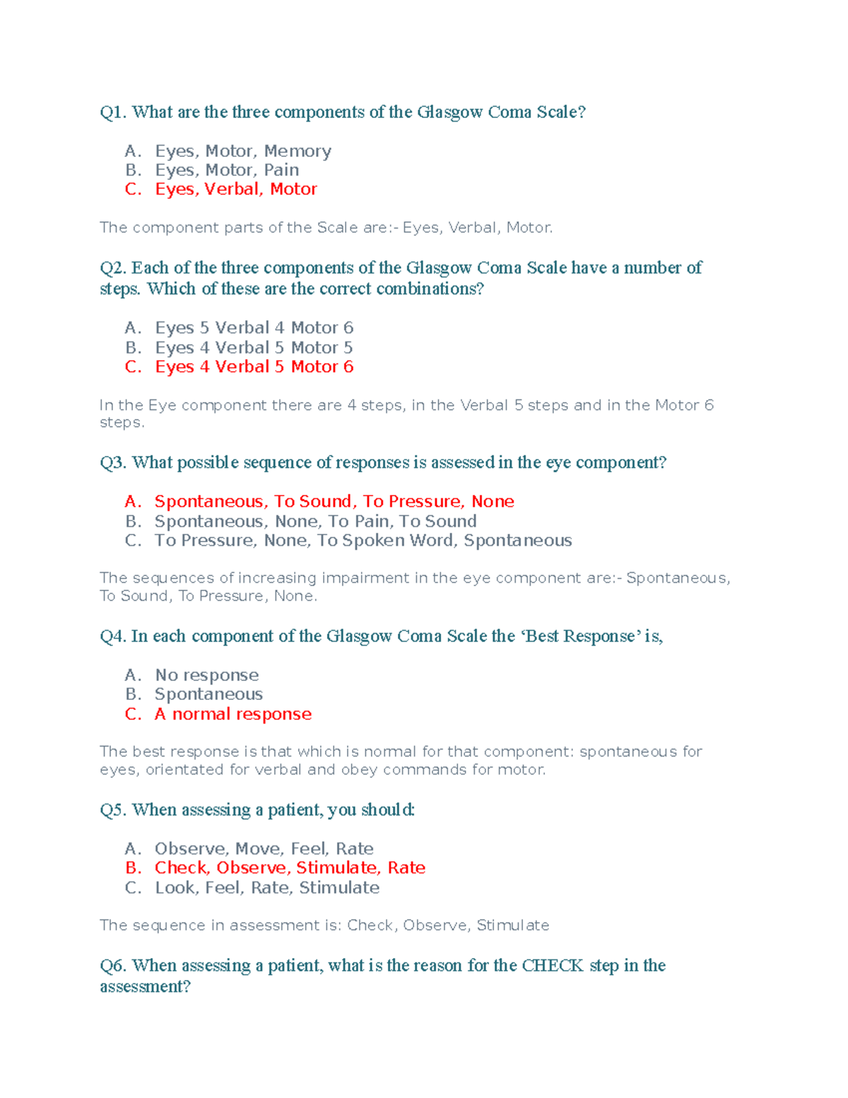 GCS Review Questions & Answers: Assessment Tips & Techniques - Studocu