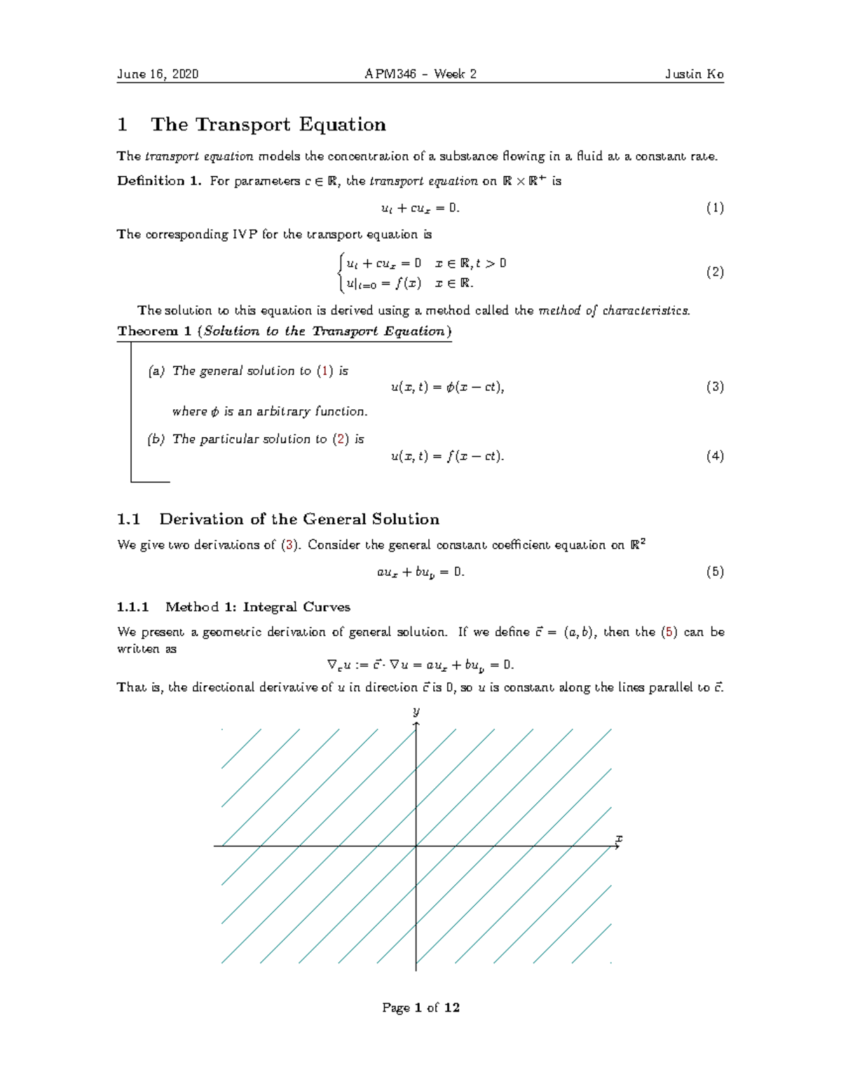 APM346 Week 2 Summary: The Transport Equation Explained - Studocu