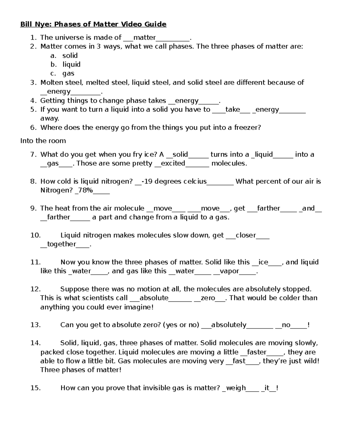Bill Nye: Phases of Matter Video Guide (Final Exam) - Studocu