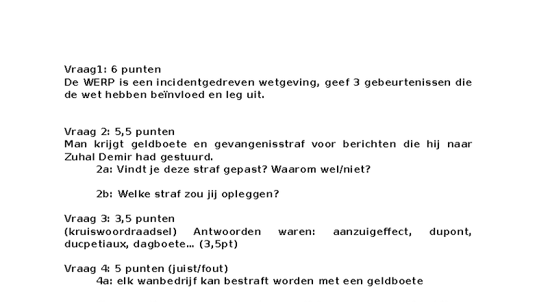 Examenvoorbeeld: WERP en Gevolgen - Juridische Vragen en Antwoorden ...