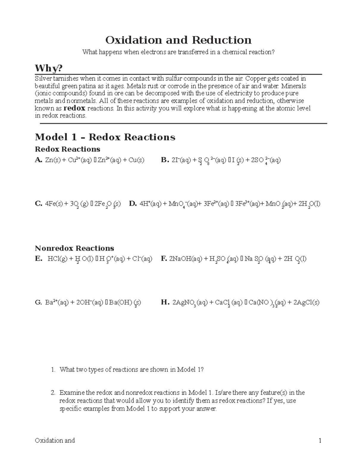 35 Oxidation and Reduction-S - Oxidation and 1 Oxidation and Reduction ...