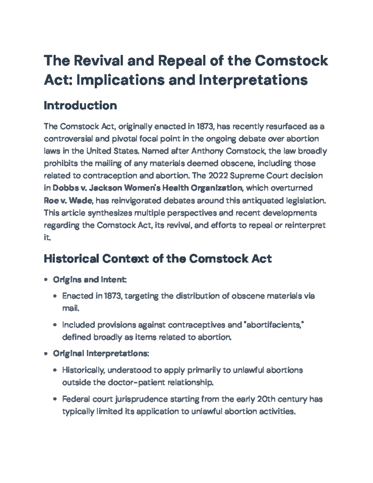 The Revival and Repeal of the Comstock Act: Context and Consequences ...