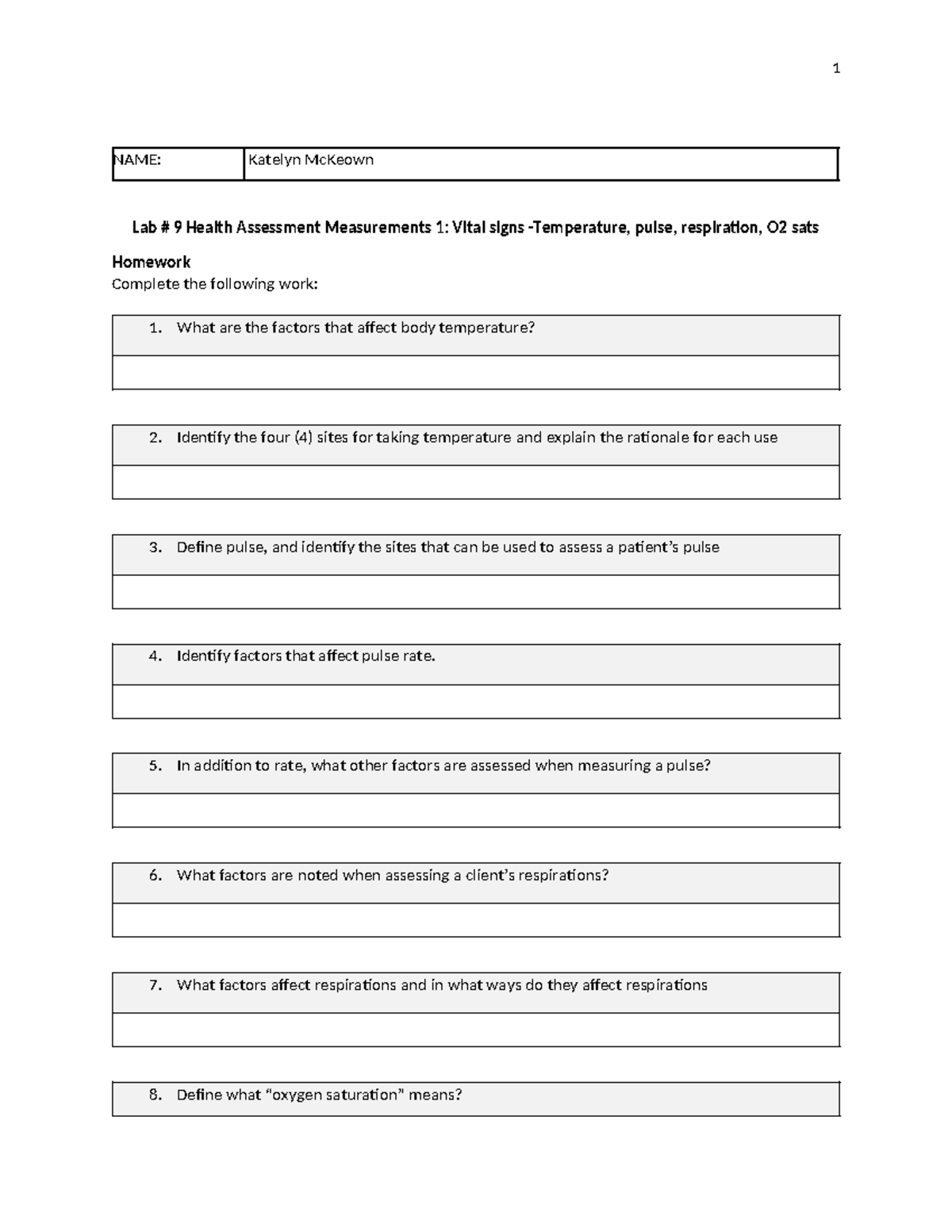 Lab 9 Homework - Health Assessment Measurements: Vital Signs & Factors ...