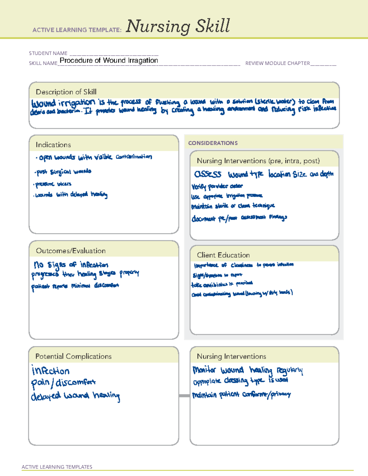 Nursing skill 2: Active learning templates for various procedures - Studocu