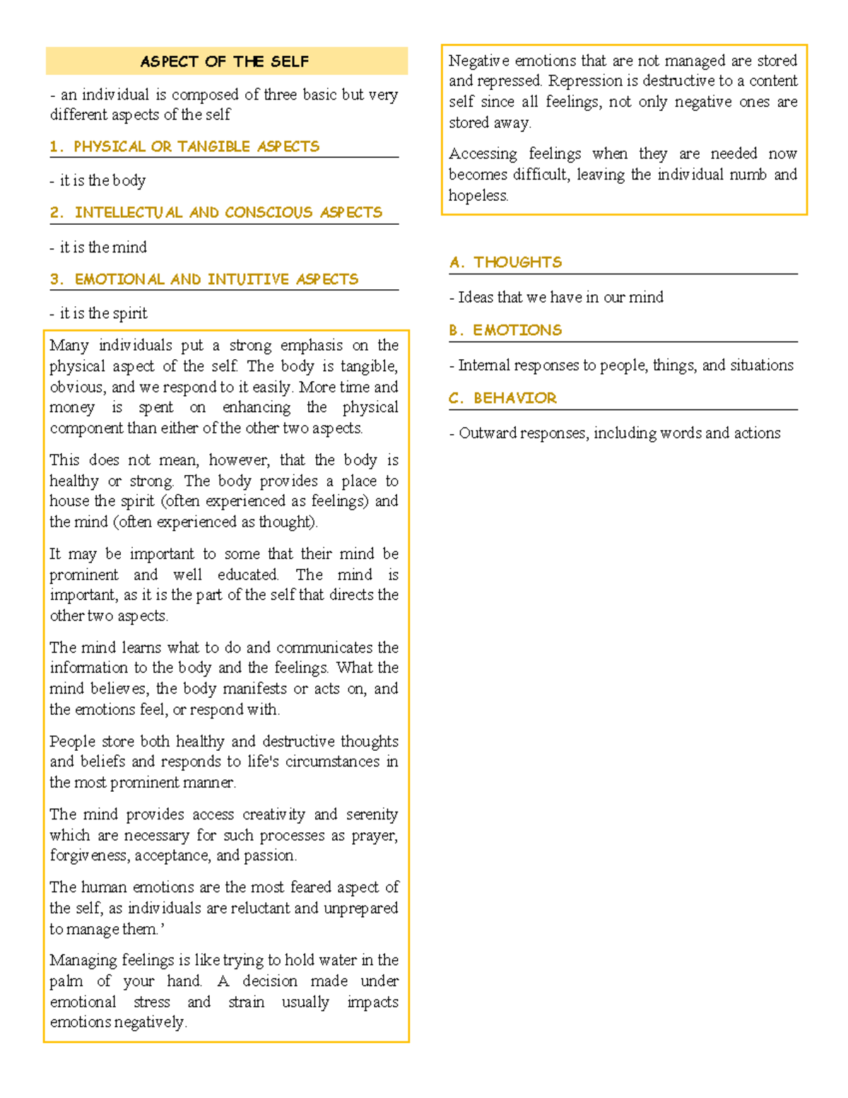 Lesson 2 - Aspects of the Self: Physical, Intellectual, and Emotional ...