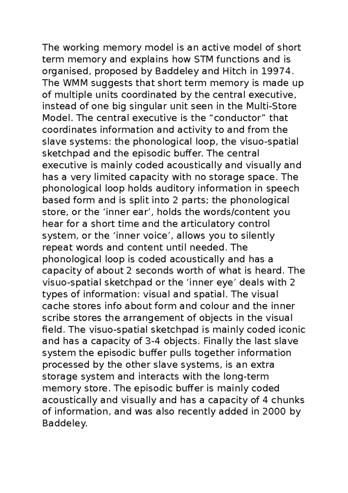 WMM Essay: Analysis of the Working Memory Model and Its Applications ...