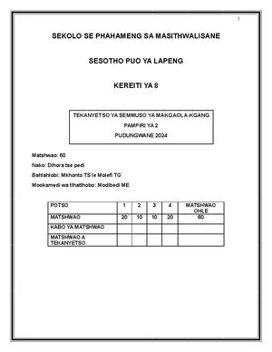 Study Guide: Dithothokiso TSA Kereiti YA 10 Final Exam - Studocu