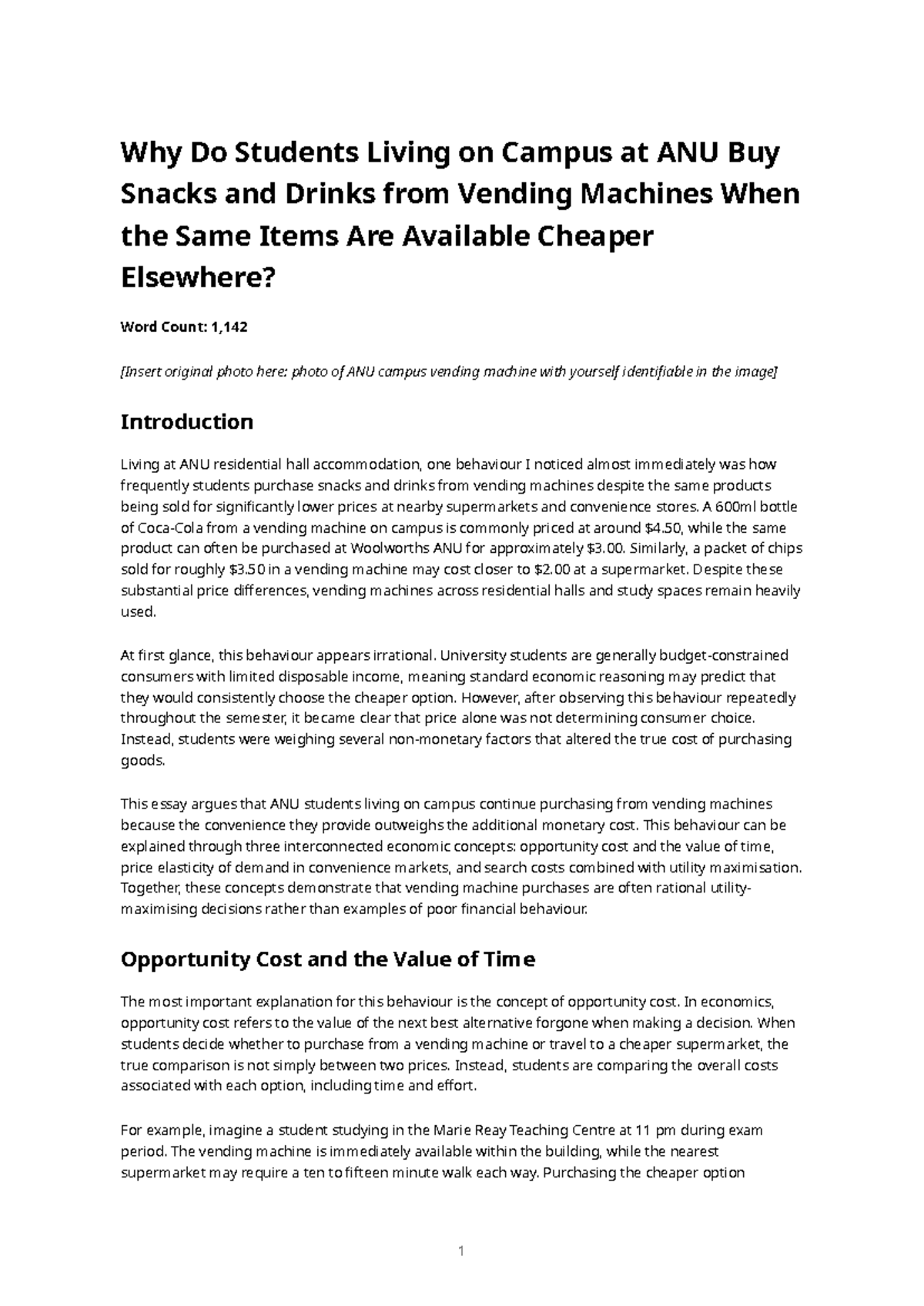 Econ1101 High Distinction Project: Vending Machine Consumer Behavior at ...