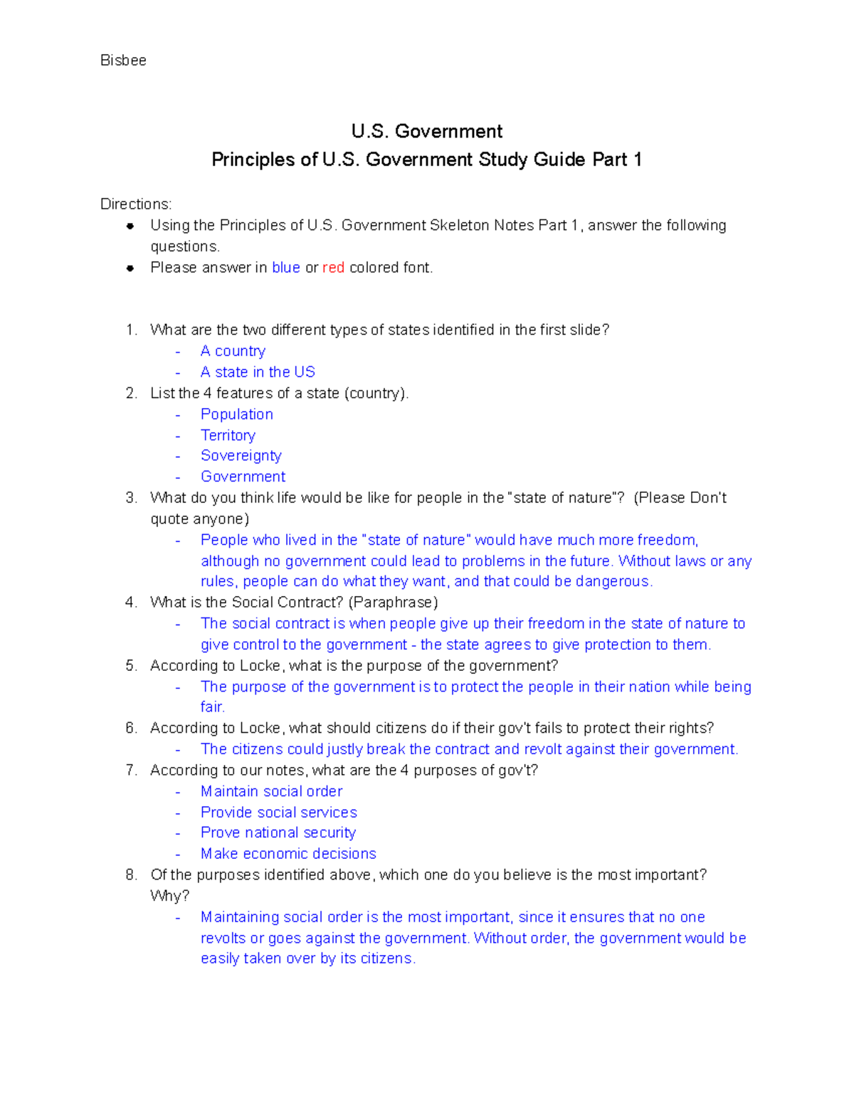 U.S. Government (GOV101) Study Guide Part 1: Principles Overview - Studocu