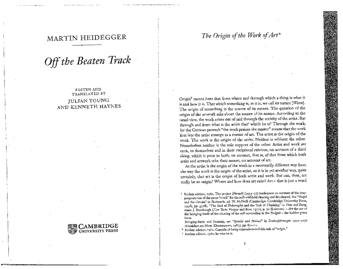 MARTIN HEIDEGGER: The Origin of the Work of Art - A Study Guide - Studocu