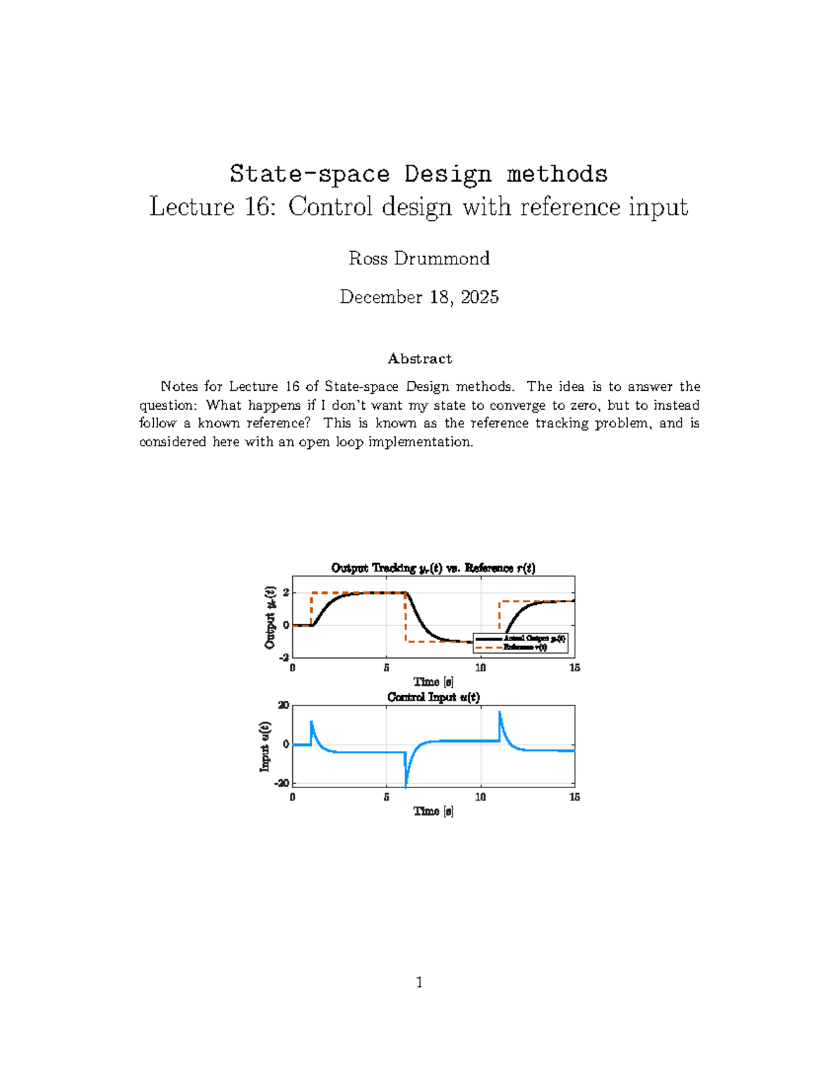 Design Methods Lecture 16: Reference Tracking Control Design - Studocu