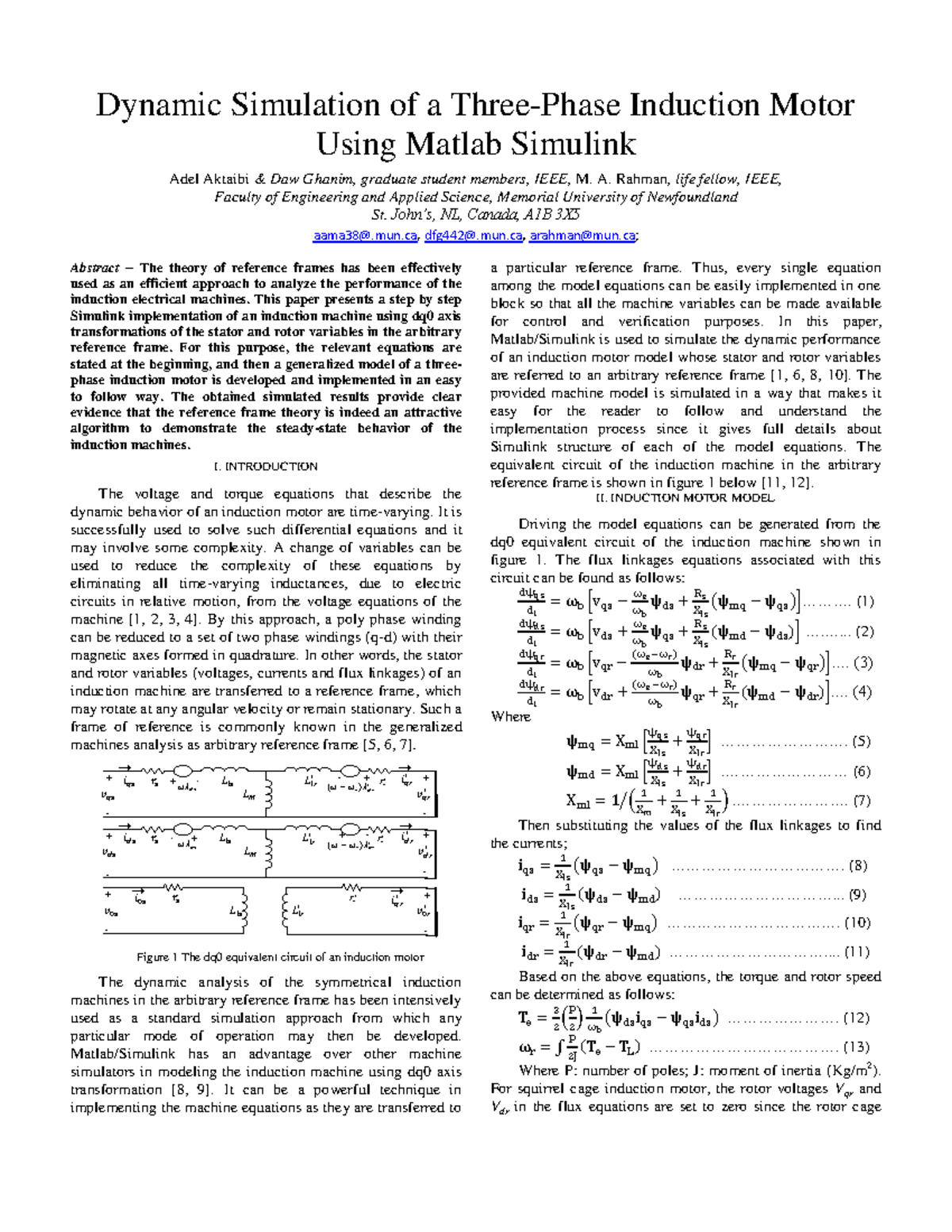 Dynamic Simulation of a Three-Phase Induction Motor Using MATLAB ...