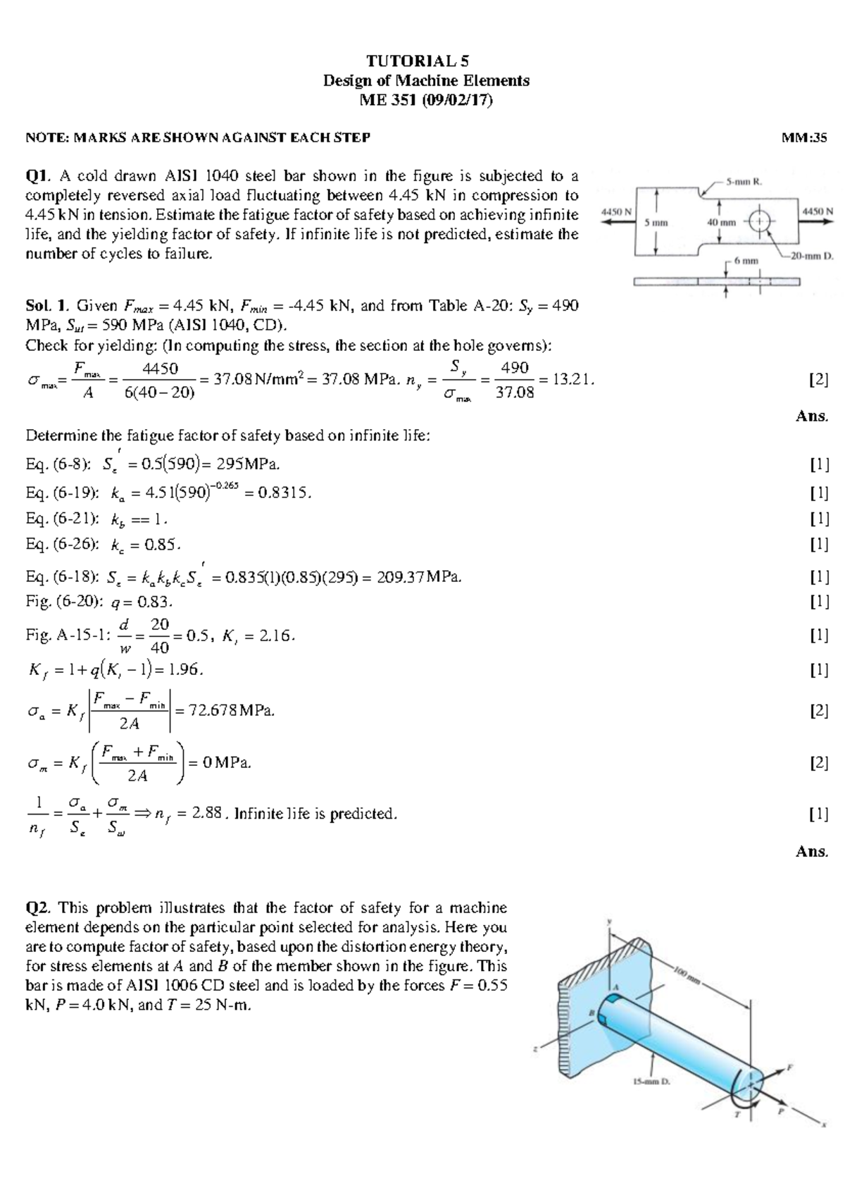 ME 351 Tutorial 5 Solutions – Final Exam (Feb 9, 2017) - Studocu
