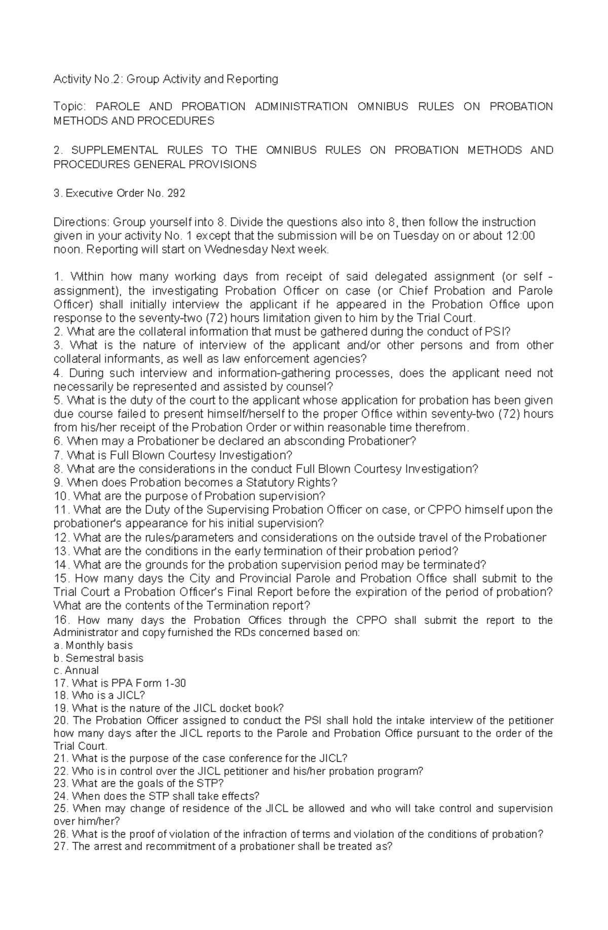 Group Activity: Parole & Probation Admin. Methods & Procedures - Studocu