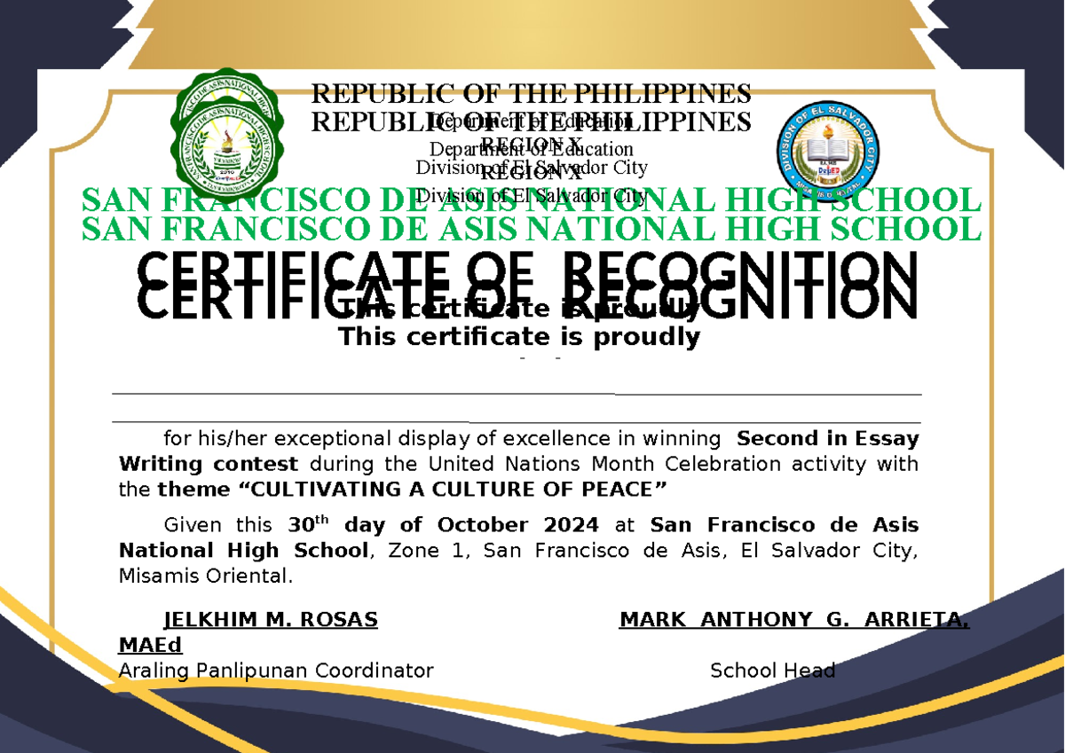 Essay Certificate Layout for United Nations Writing Contest - Studocu