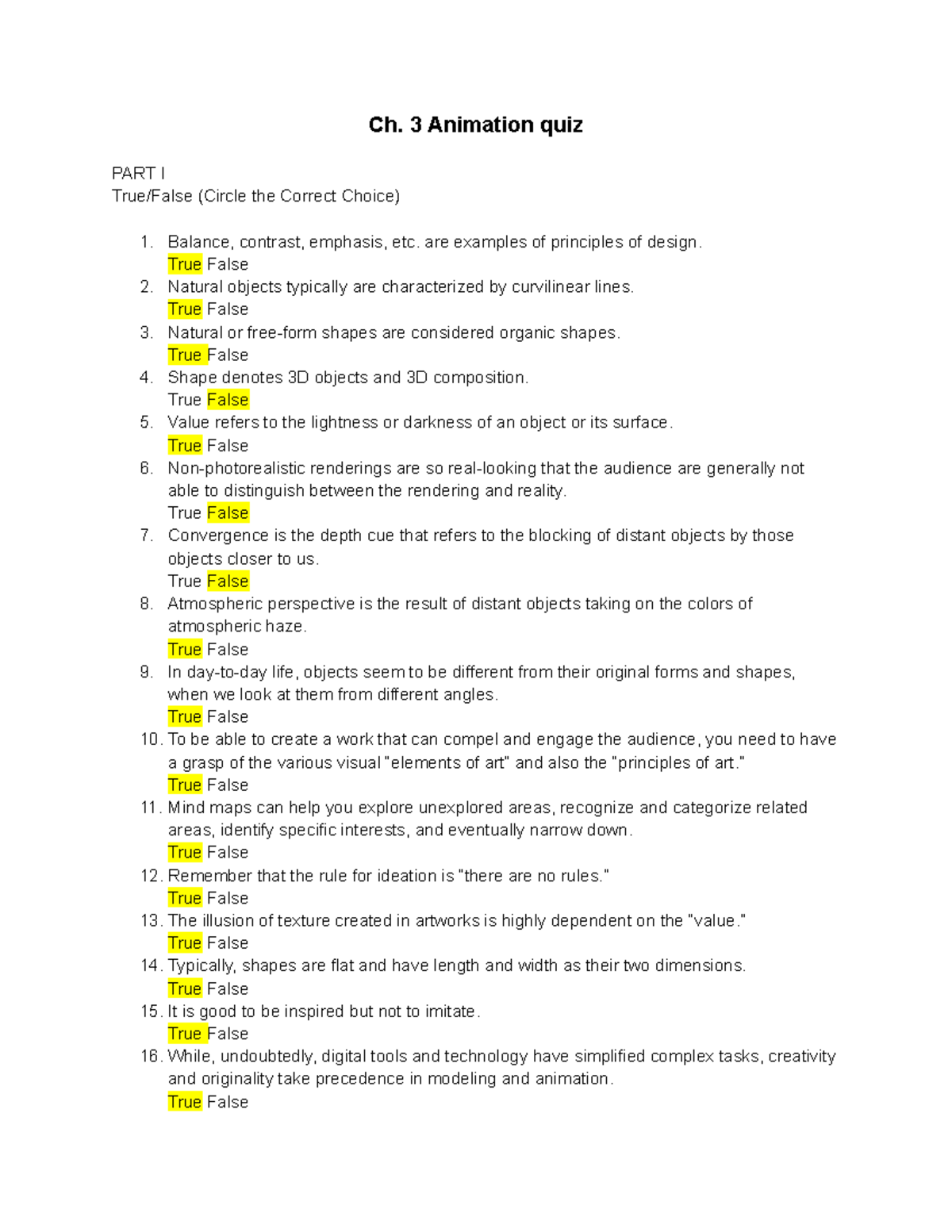 Ch. 3 Animation Quiz - Principles of Design & Color Theory Concepts ...