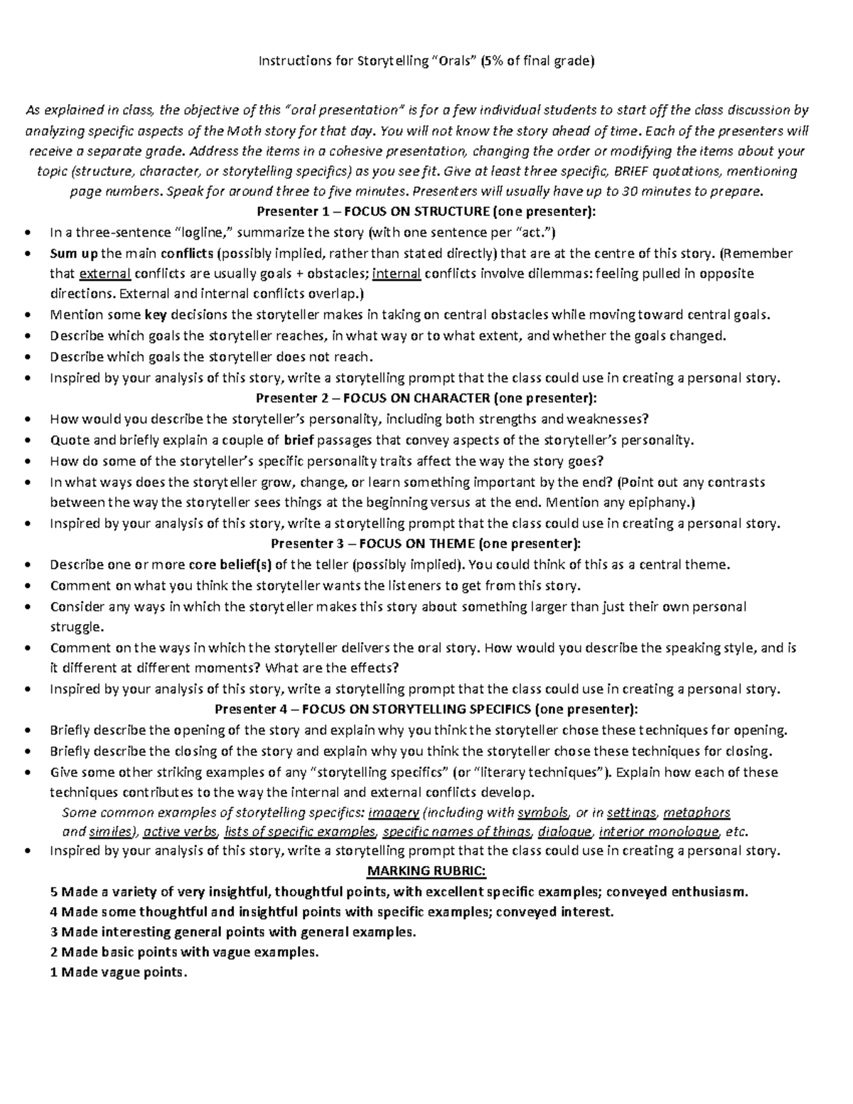 Storytelling Analysis Instructions for Orals A25 - Studocu