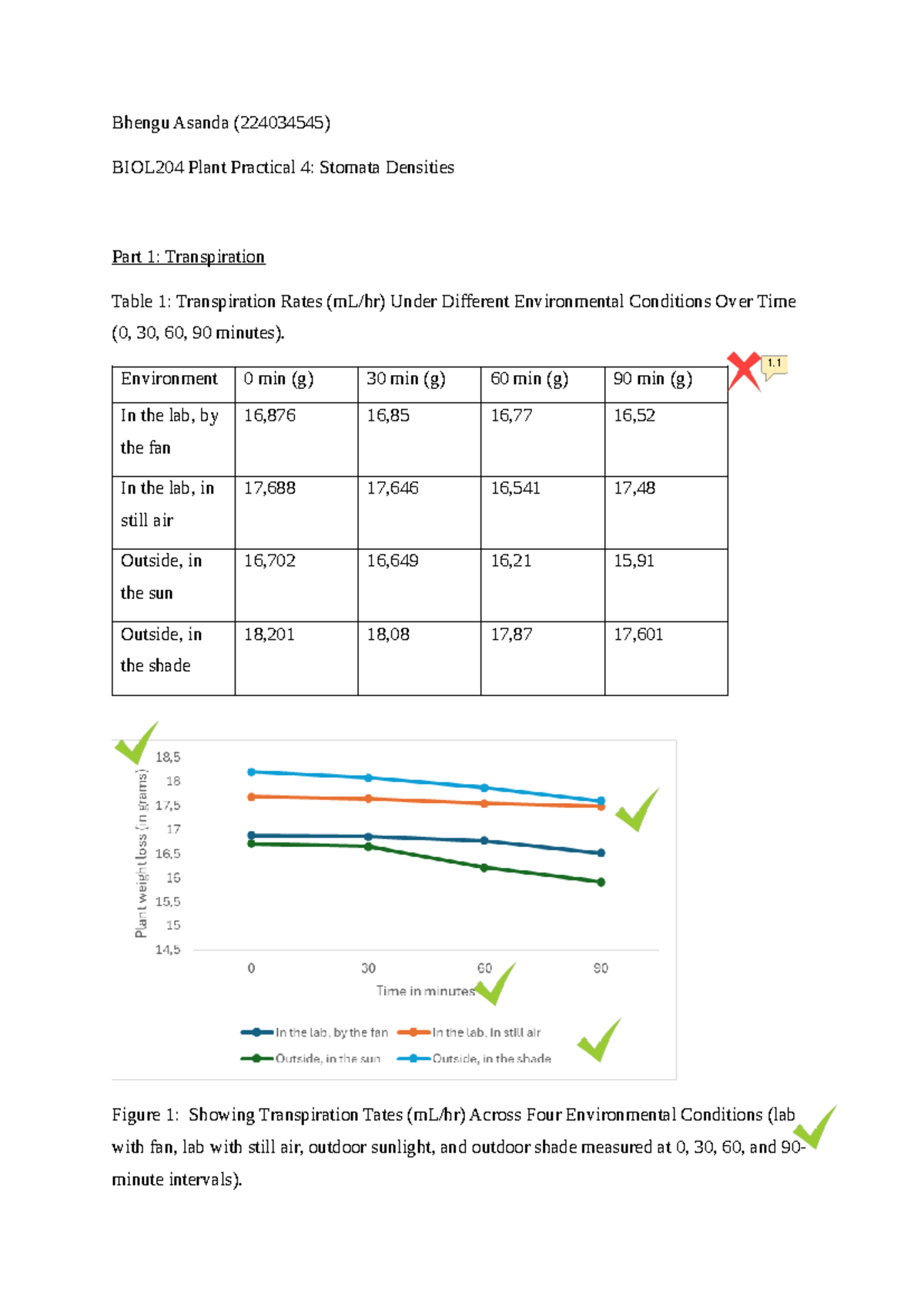 BIOL204 Practical 4: Stomata Densities & Transpiration Rates Analysis ...