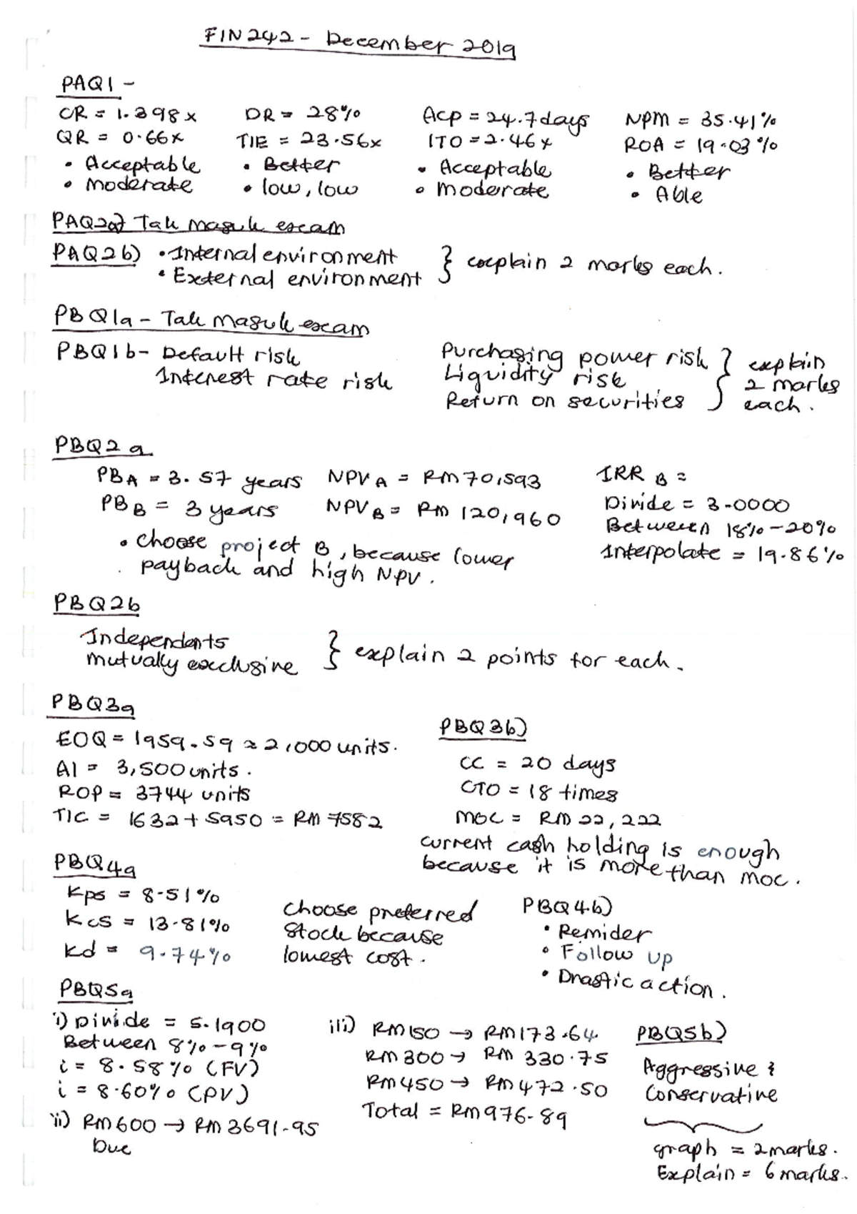 FIN242 FINAL EXAM REVISION GUIDE - UITM SEGAMAT 2019-2023 - Studocu