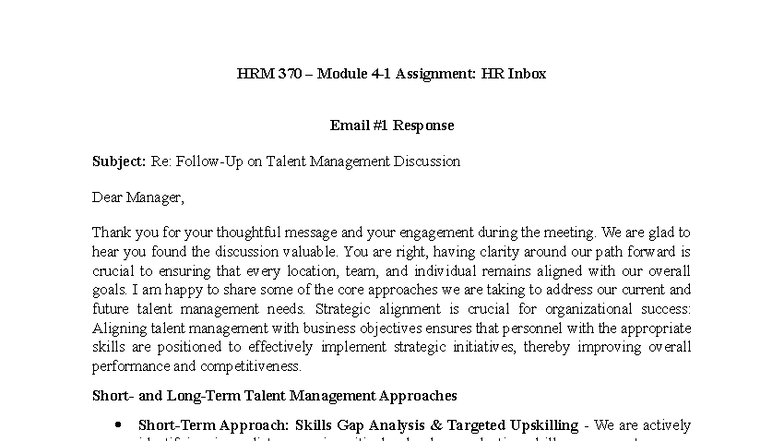 HRM 370 Module 4 Assignment: Talent Management Strategies - Studocu