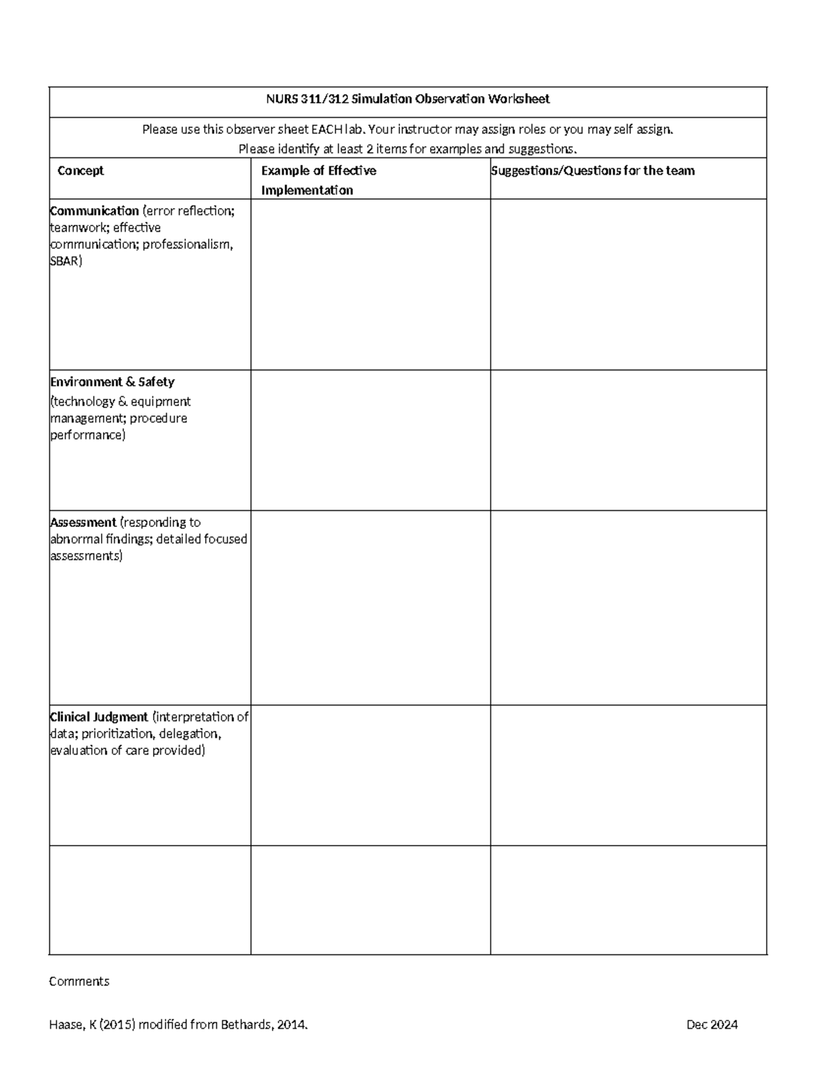 N312 Observer worksheet - NURS 311/312 Simulation Observation Worksheet ...