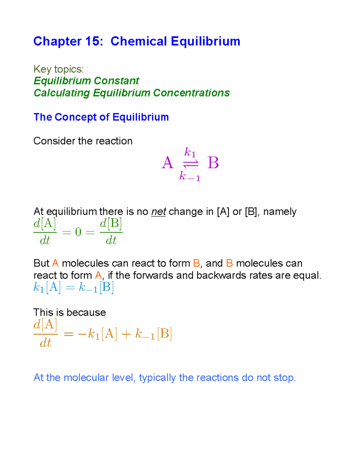 Chapter 15: Chemical Equilibrium and Kc Calculations - Chem 101 - Studocu