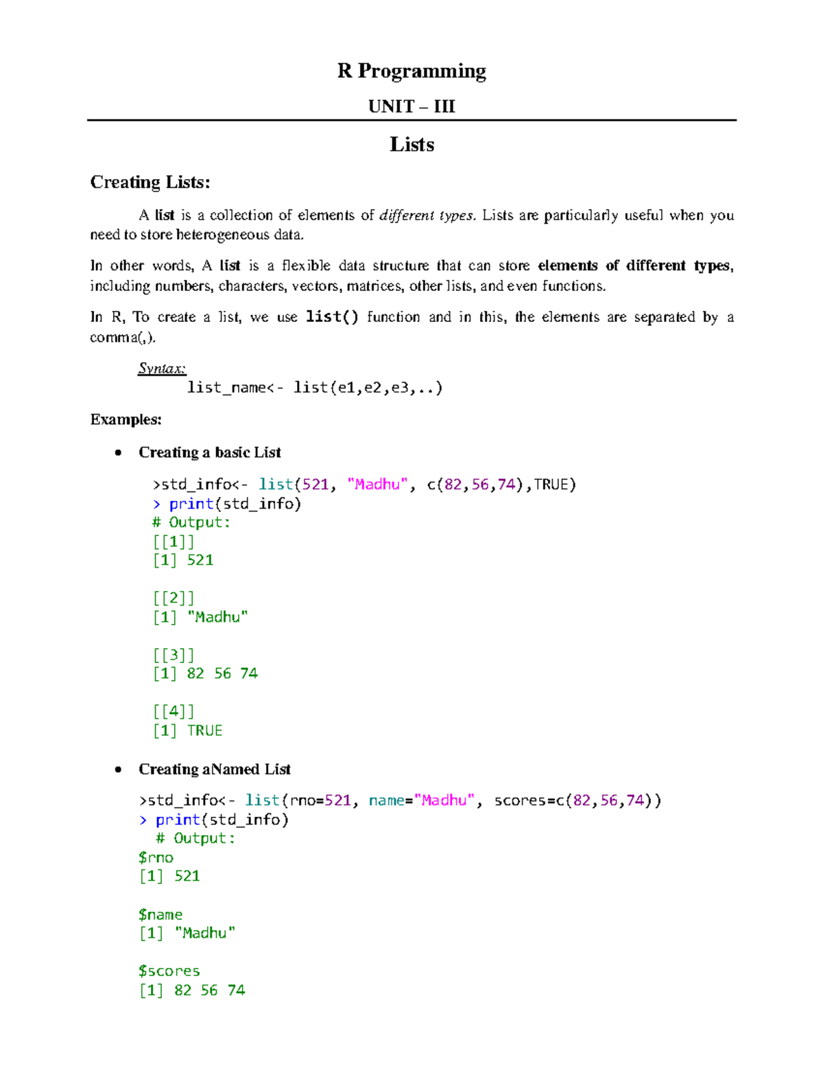 R Programming UNIT-3: Comprehensive Notes on Lists and Data Frames ...
