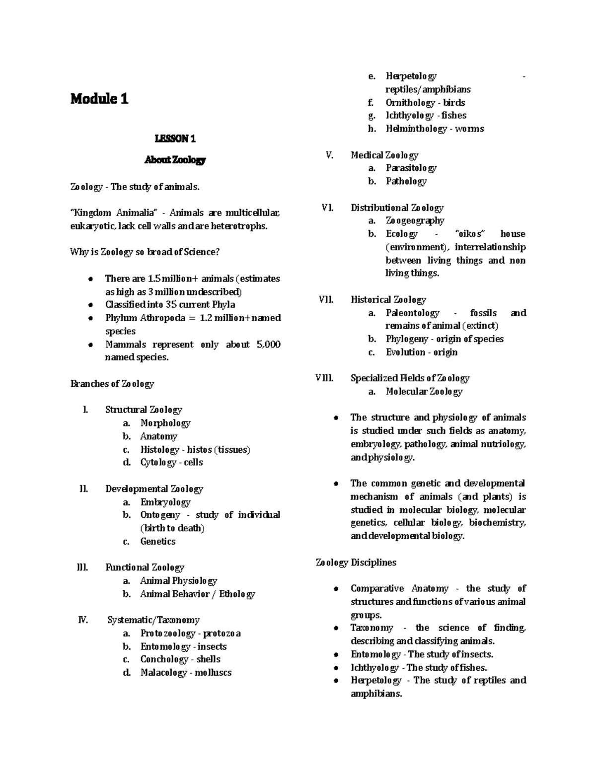 ZOO101 Lecture Notes: Introduction to Zoology and Animal Kingdom - Studocu