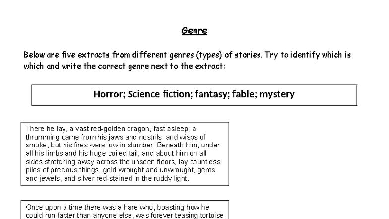Genres - Genre Below are five extracts from different genres (types) of ...