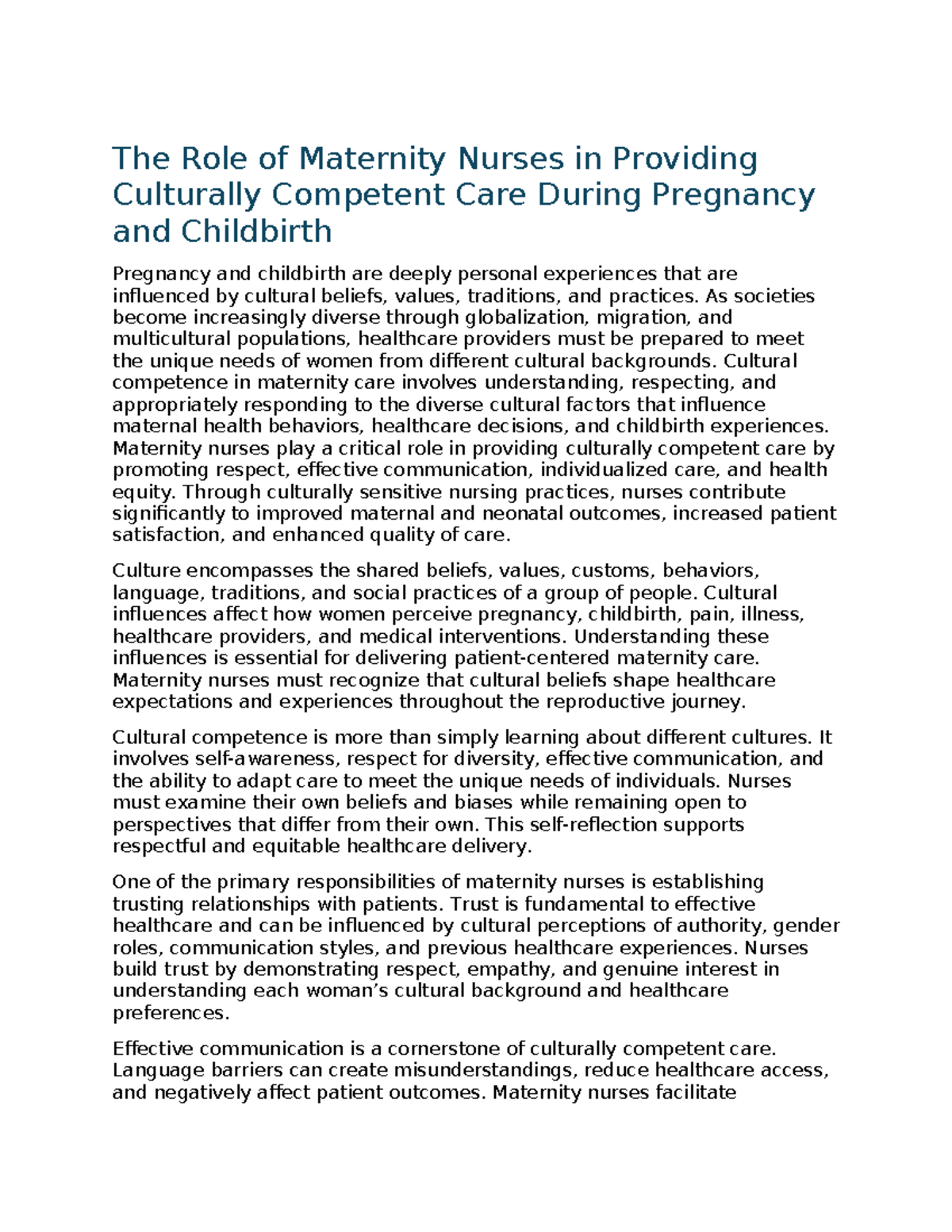 Maternity Nursing: Culturally Competent Care in Pregnancy & Childbirth ...