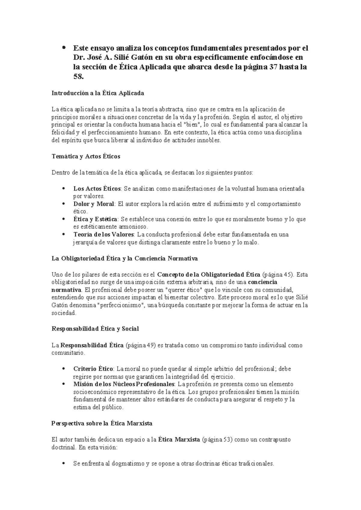 Análisis de Ética Aplicada según Dr. José A. Silié Gatón (Pág. 37-58 ...