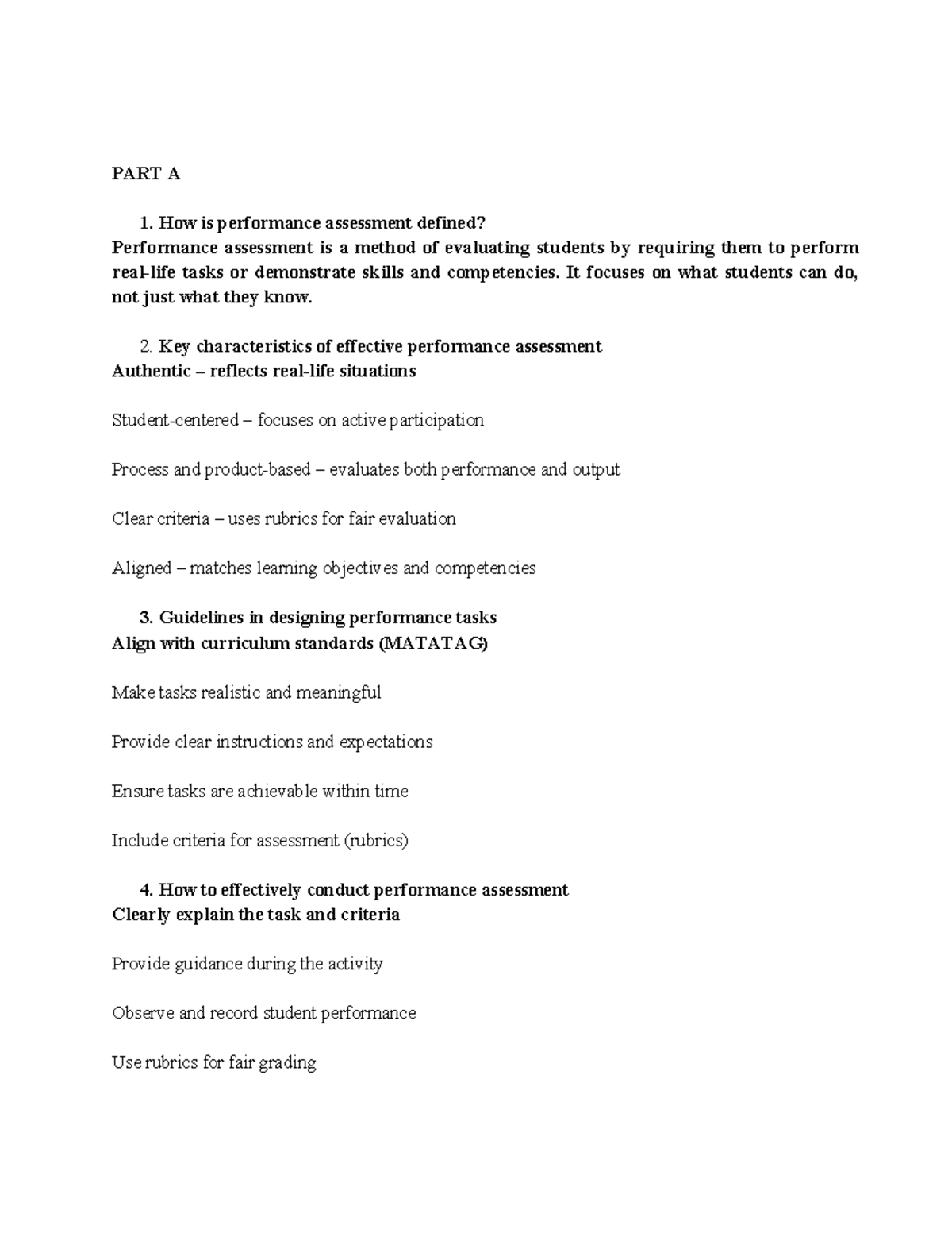 MATATAG PE Grade 8: Lesson 3 Performance Assessment & Feedback - Studocu