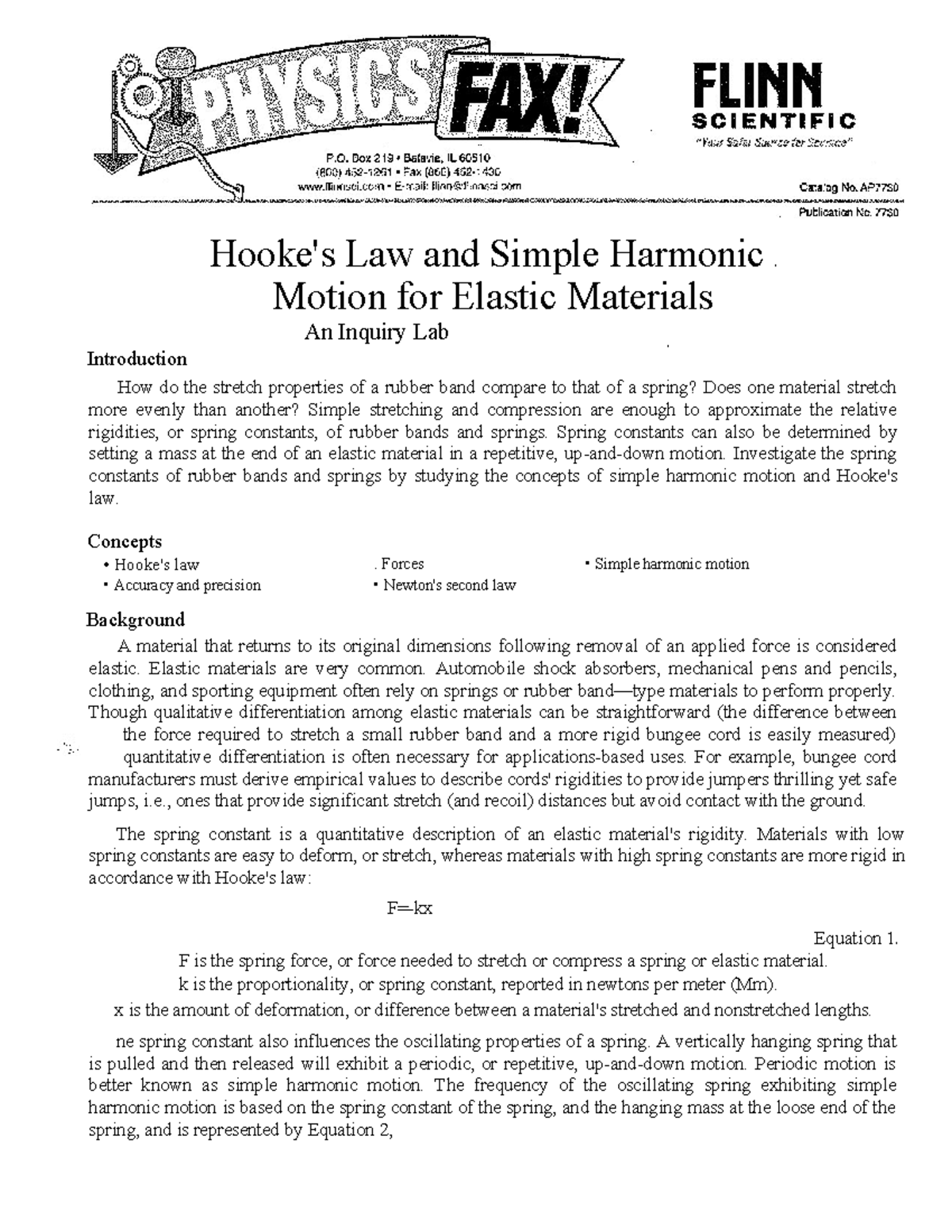 Hooke's Law and Simple Harmonic Motion Inquiry Lab - Physics 1 - Studocu