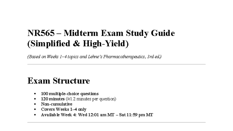 NR565 Midterm Exam Study Guide: Key Pharmacology Concepts and Topics - Studocu