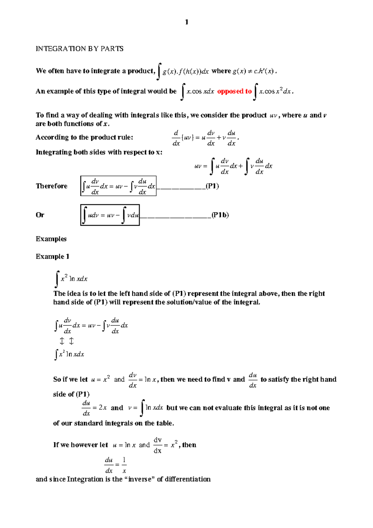 Integration by Parts: Definition, Examples, and Exercises - Studocu
