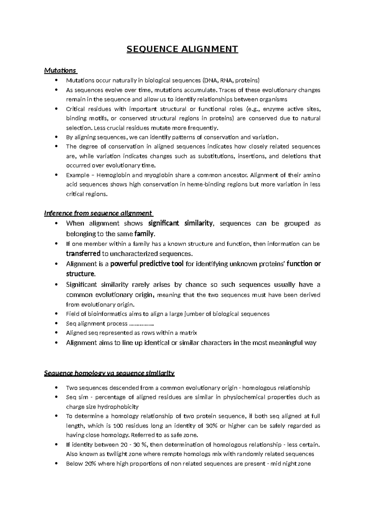 SEQUENCE ALIGNMENT: Understanding Mutations and Their Impact on ...